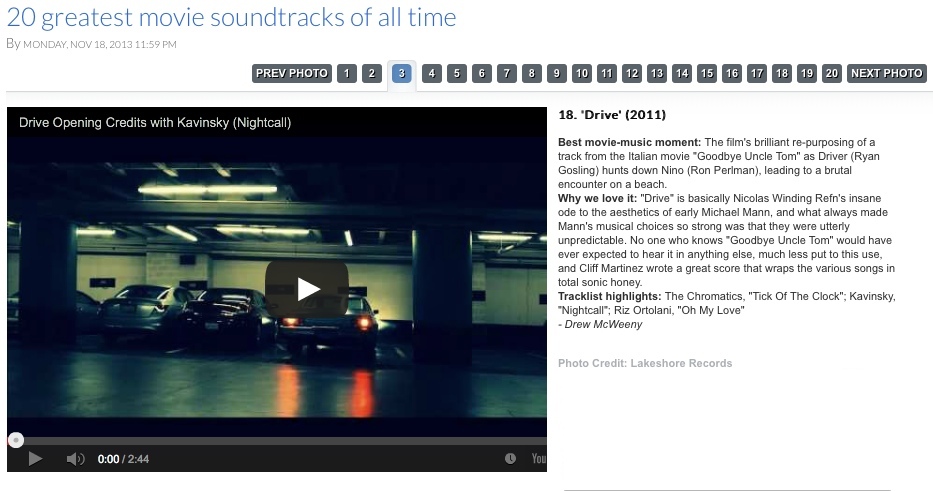DRIVE Soundtrack named as one of the "20 Best Movie Soundtracks Of All ...